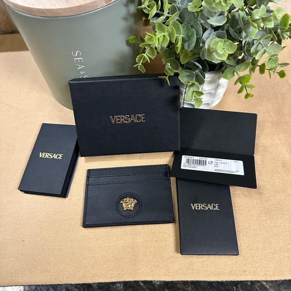 Versace | Accessories | Versace Leather Card Holder Gold Medusabox And ...